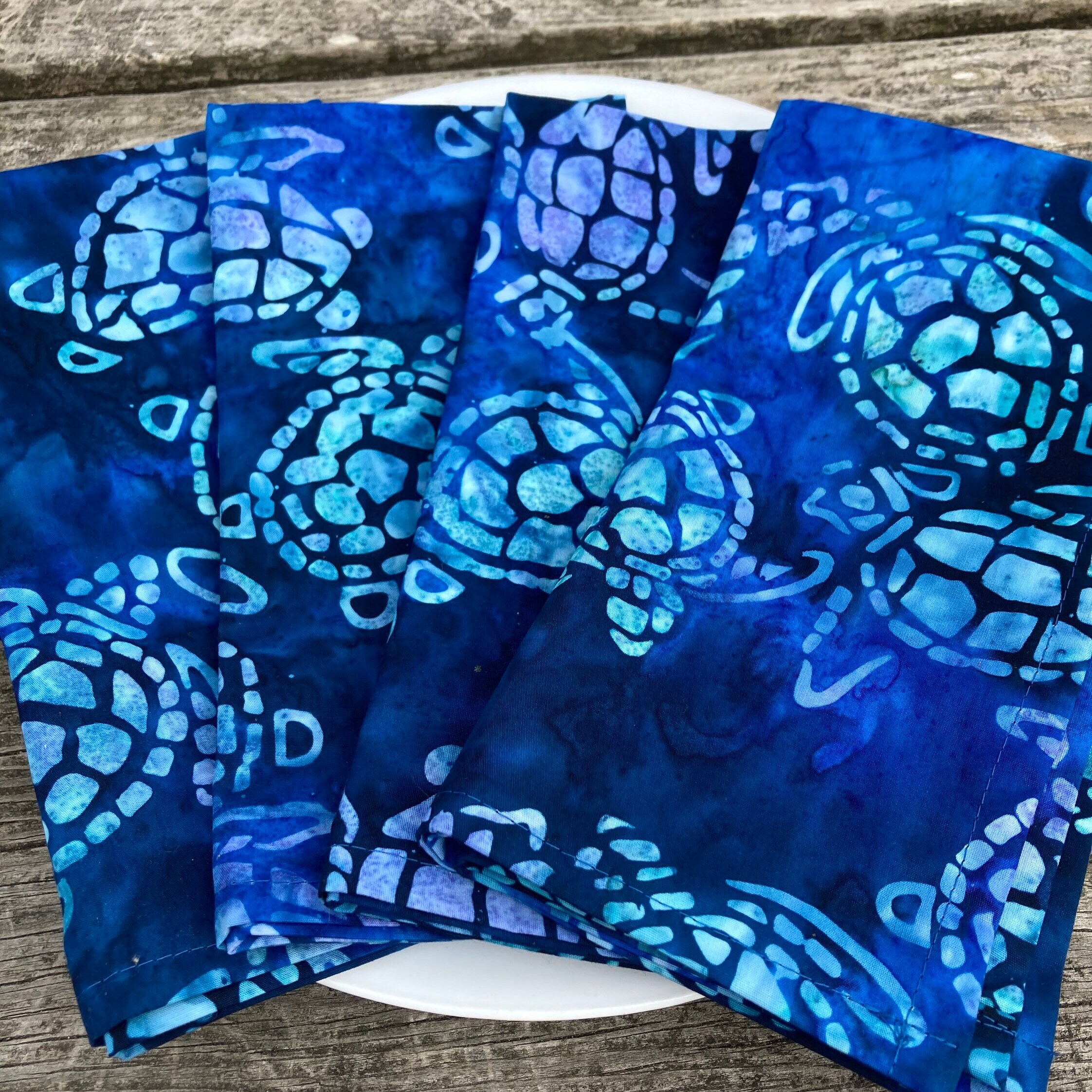 Navy Blue Sea Turtle Print Batik Cloth Dinner Napkins, Coastal Inspired ...