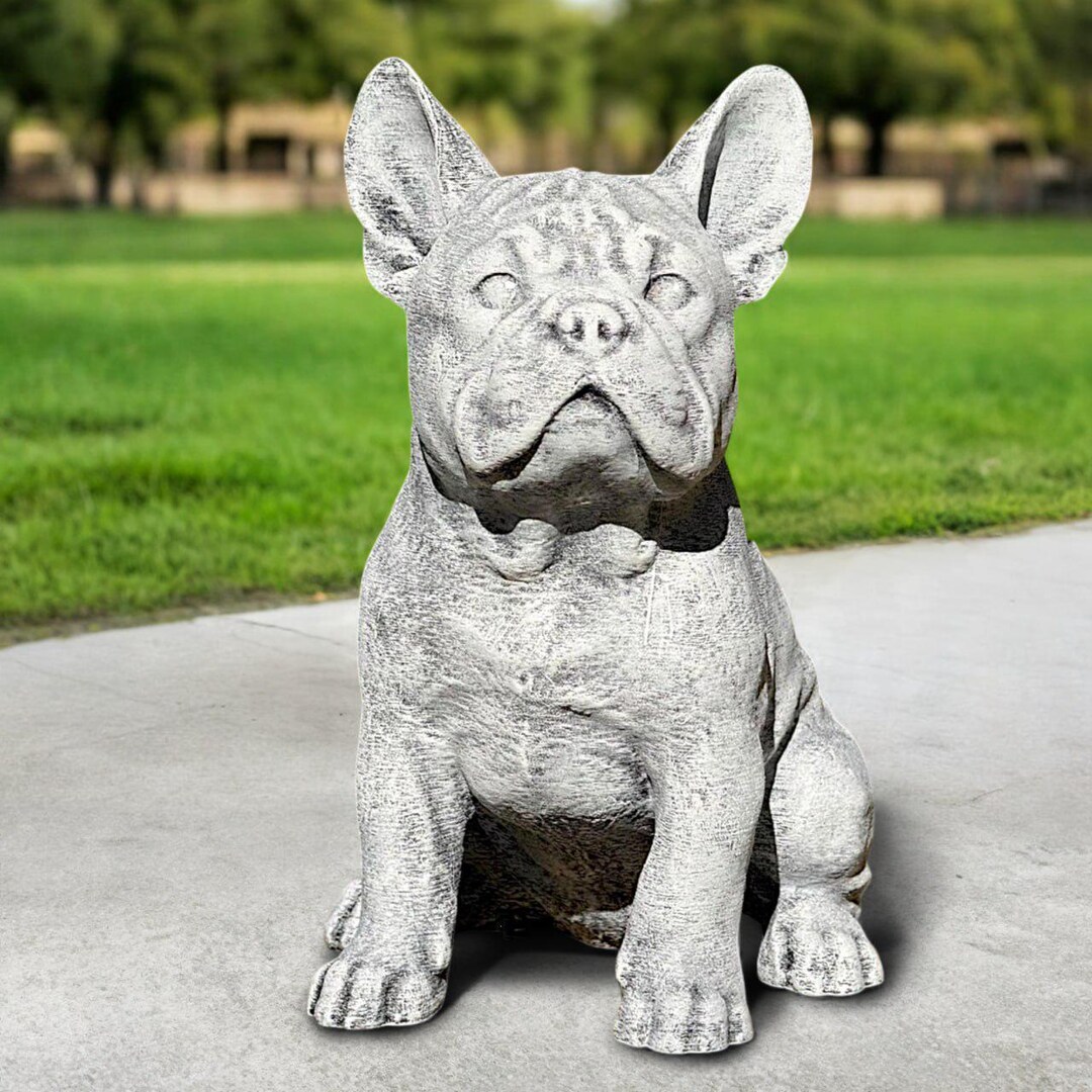 Concrete French Bulldog Figurine Stone Dog Sculpture Outdoor Pet ...