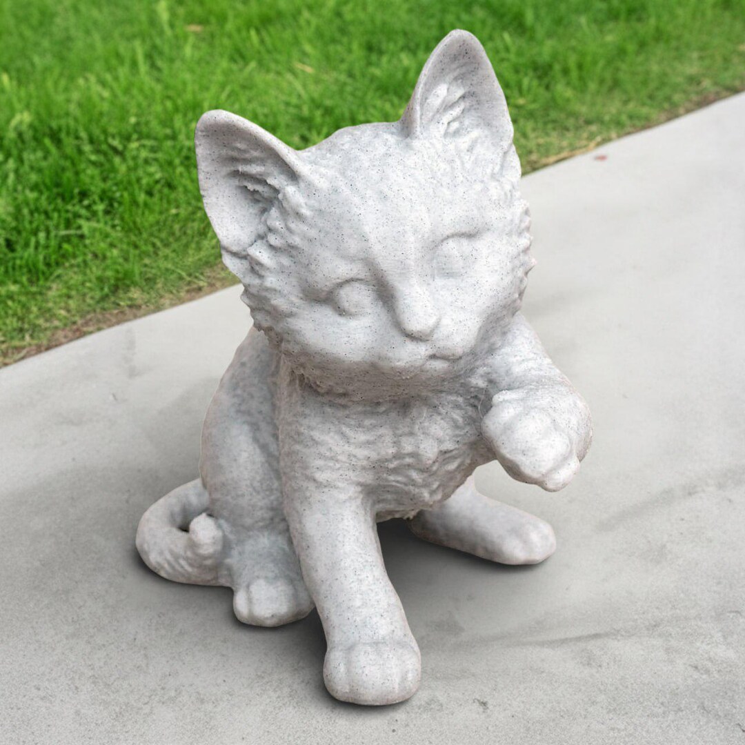 Concrete Sitting Kitten Statue Stone Cat Figurine Cement Lawn Decor ...