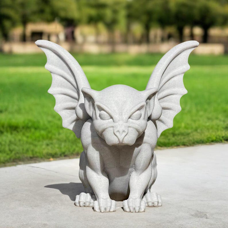 White Gargoyle With Wings Concrete Statue Gothic Garden Sculpture Stone ...
