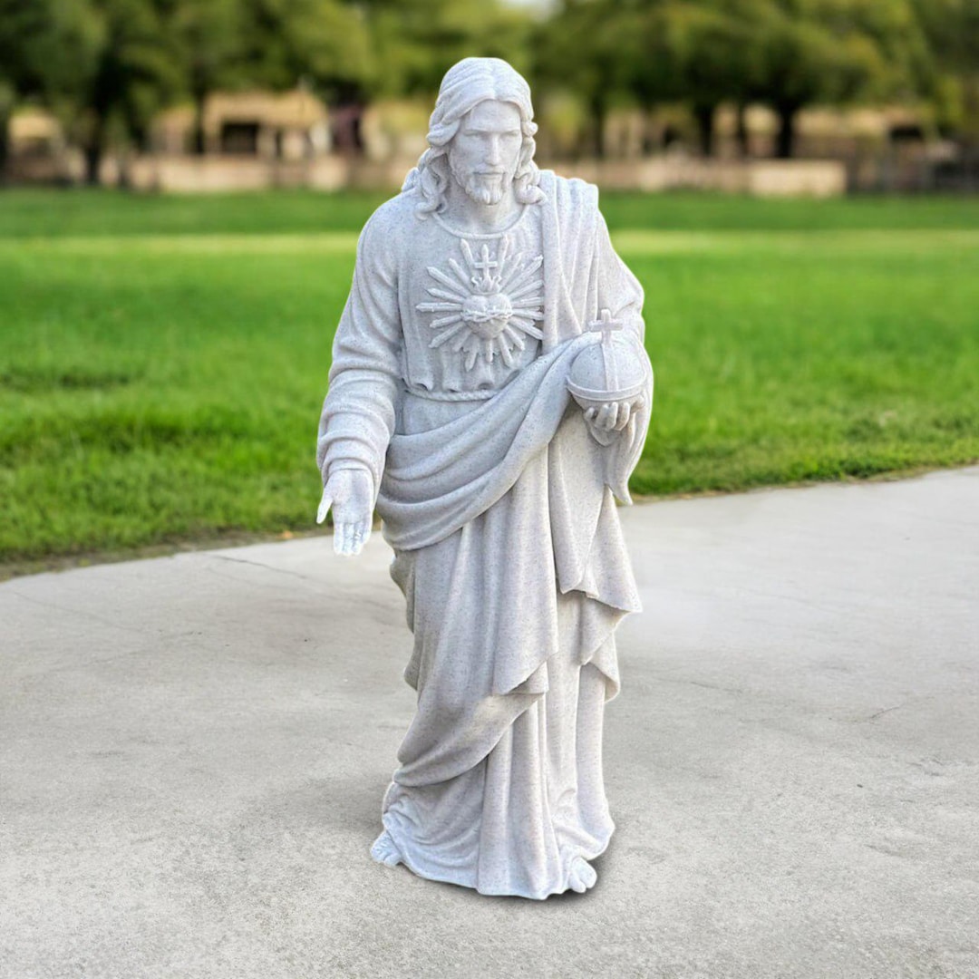 Concrete Sacred Heart Jesus Figurine Stone Religious Statue Catholic ...