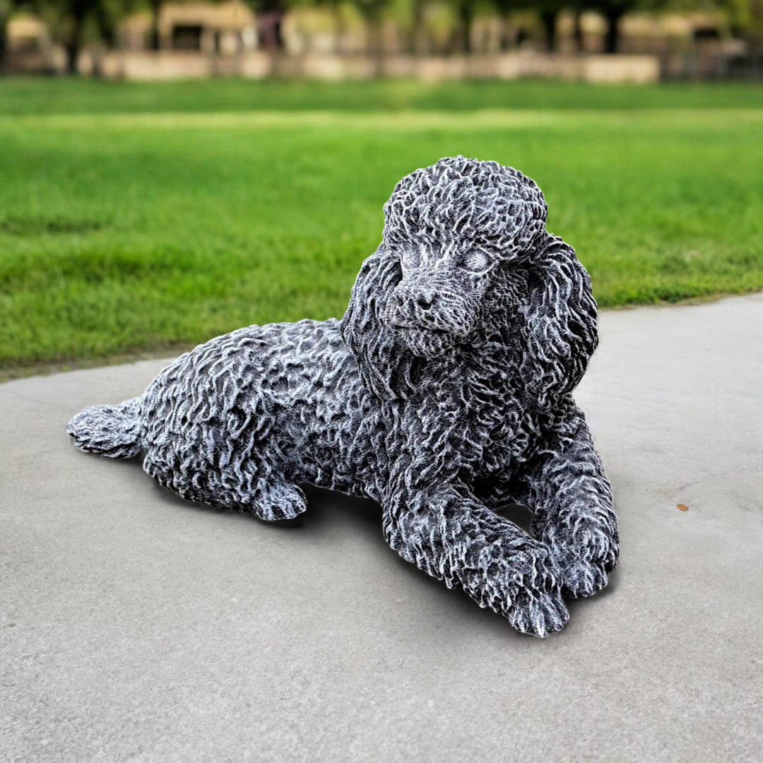 Concrete Poodle Statue Stone Dog Figure Cement Puppy Ornament Outdoor ...