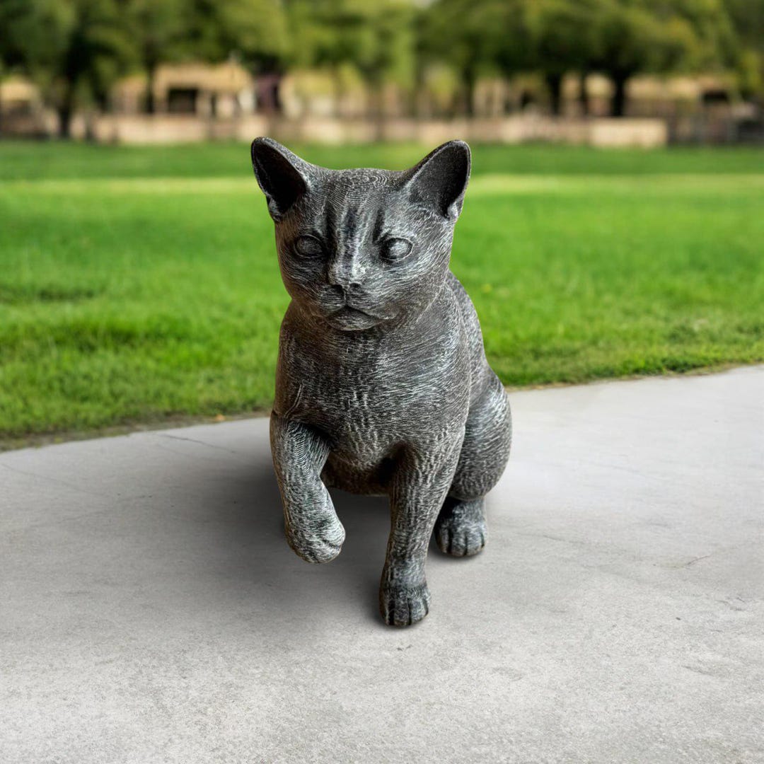 Stone Siamese Cat Statue Cement Sitting Kitten Sculpture Cement Kitty ...