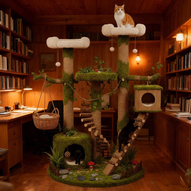 Árbol para gatos de lujo Moss Forest: Torre de madera de varios niveles ...
