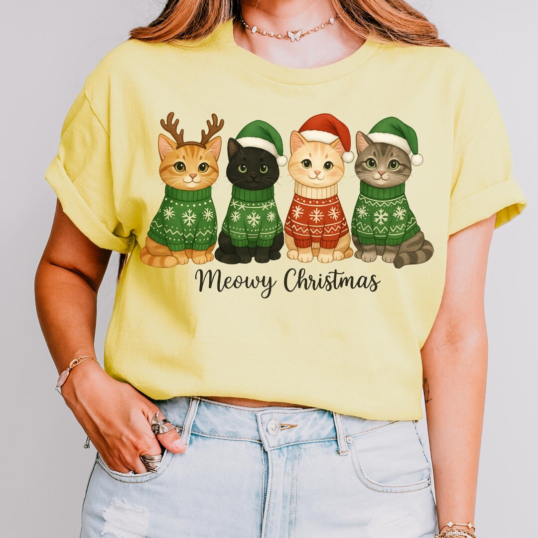 Cute Christmas Cat Sweater Clipart | Meowy Christmas Kittens PNG ...