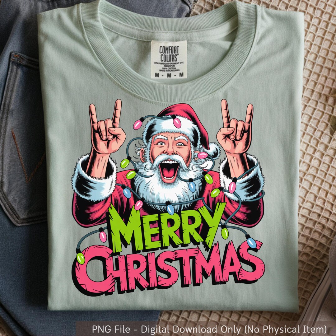 Rock Santa Christmas PNG | Funny Punk Santa Clipart | Retro Holiday ...