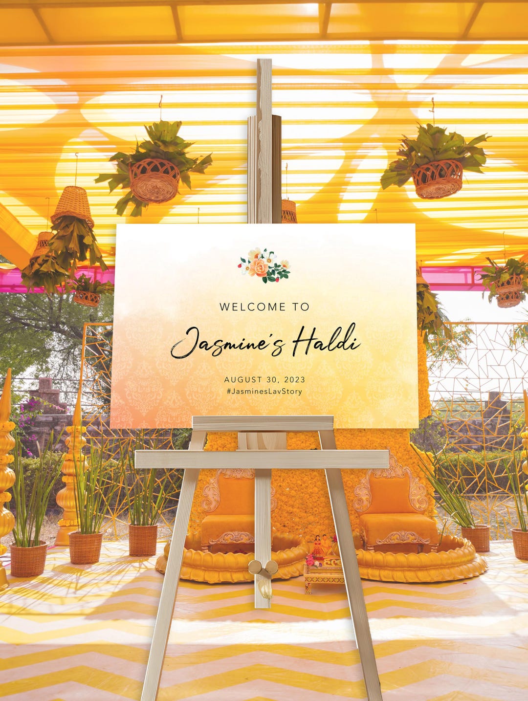 Personalized Haldi Welcome Sign | Yellow Paisley Gradient (30x20) (PNG ...