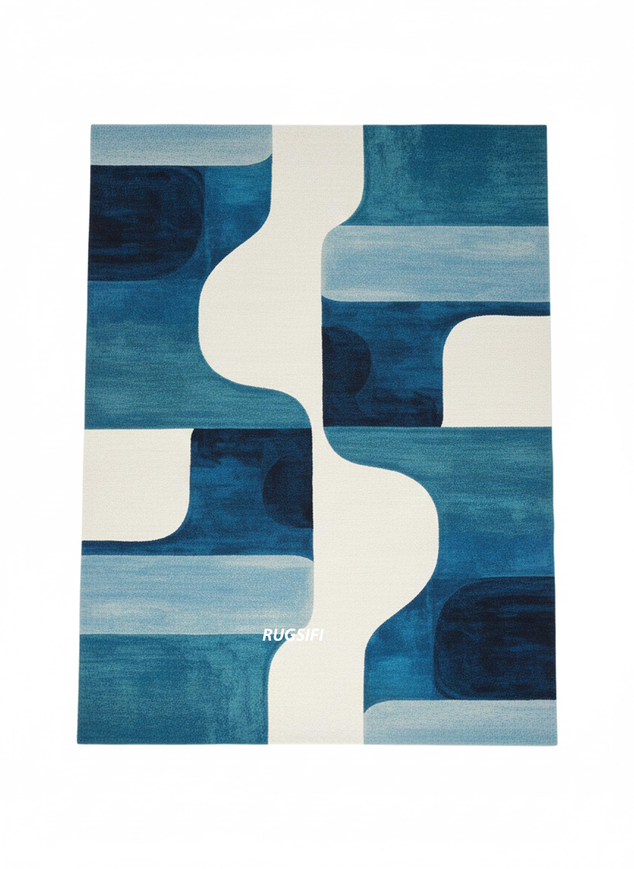 Handmade Abstract Blue Wool Area Rug, Geometric Tufted Carpet - Etsy