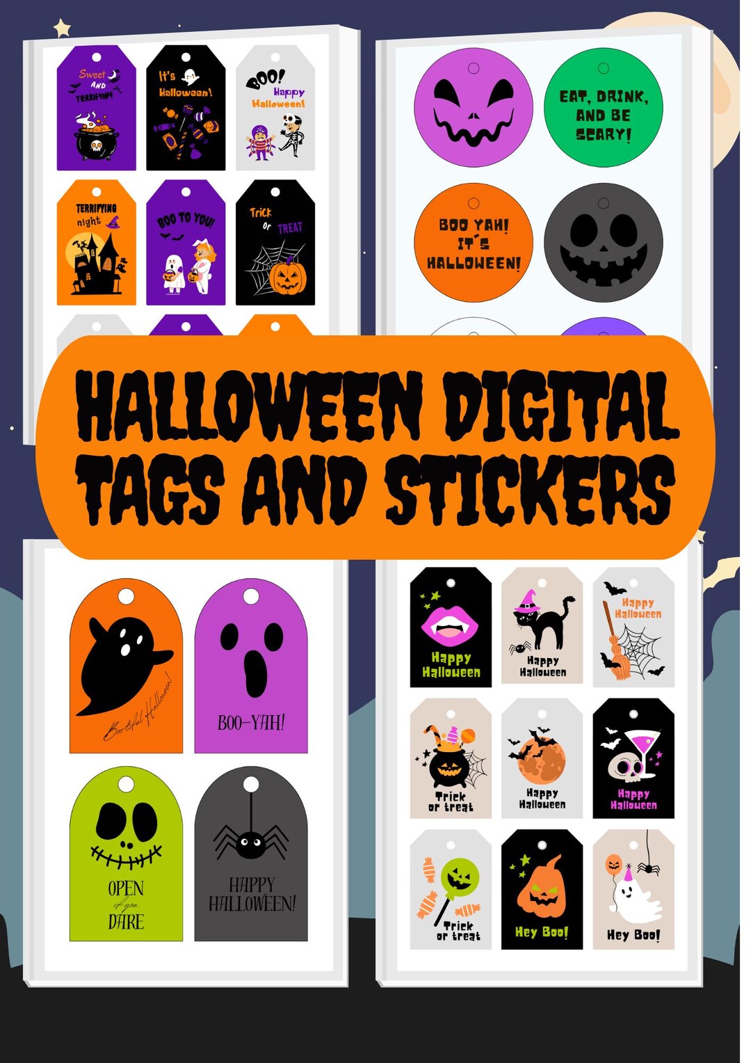 Halloween Printable Stickers & Tags: Spooky Party Favors (digital ...