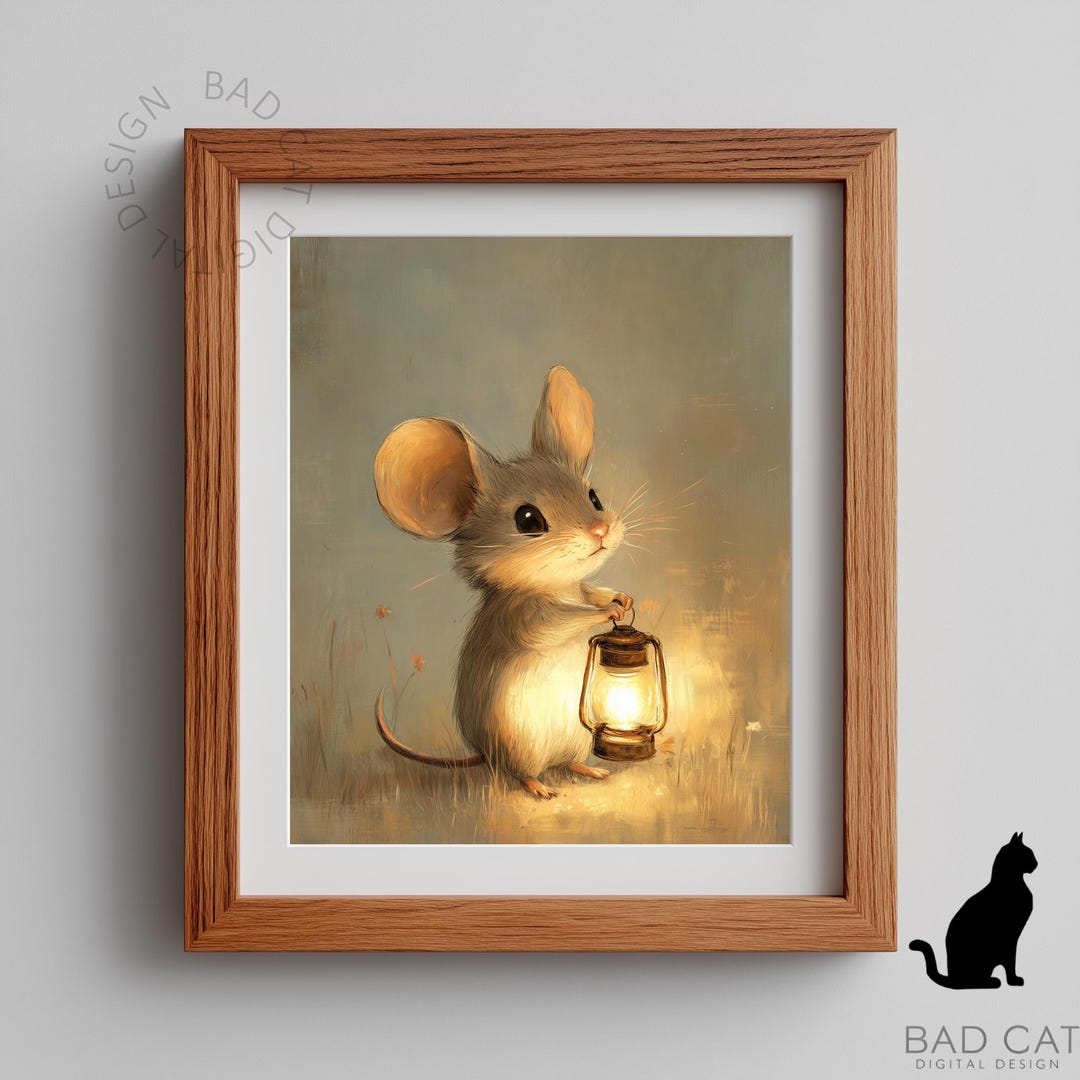 Cottagecore Mouse With Lantern, Printable Cozy Wall Art, Cute Storybook ...