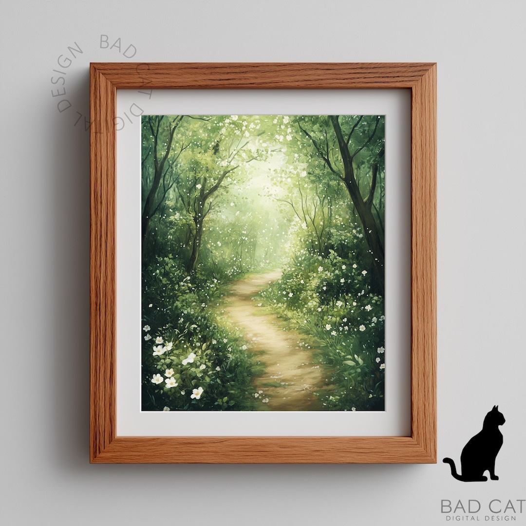 Sunlit Forest Path Printable - Cottagecore Forest Scene, Calming ...