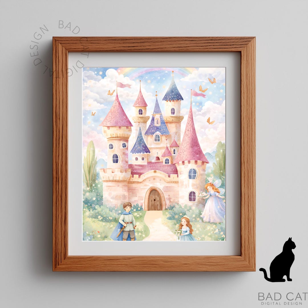 Pastel Fairy-tale Castle Watercolor Art, Magical Nursery Print for Kids ...