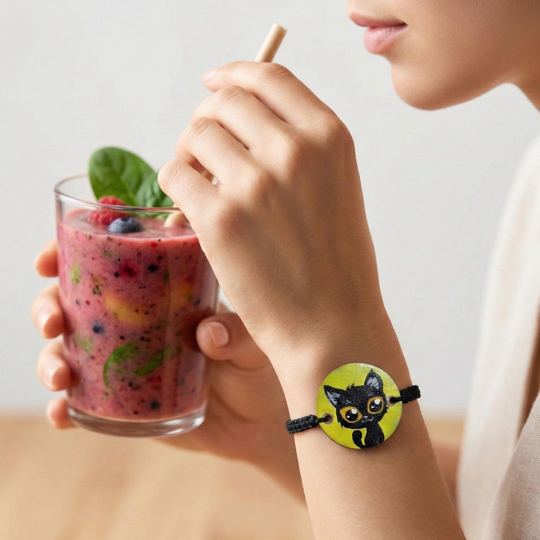 Hand-painted Wooden Bracelet - Black Cat - Etsy