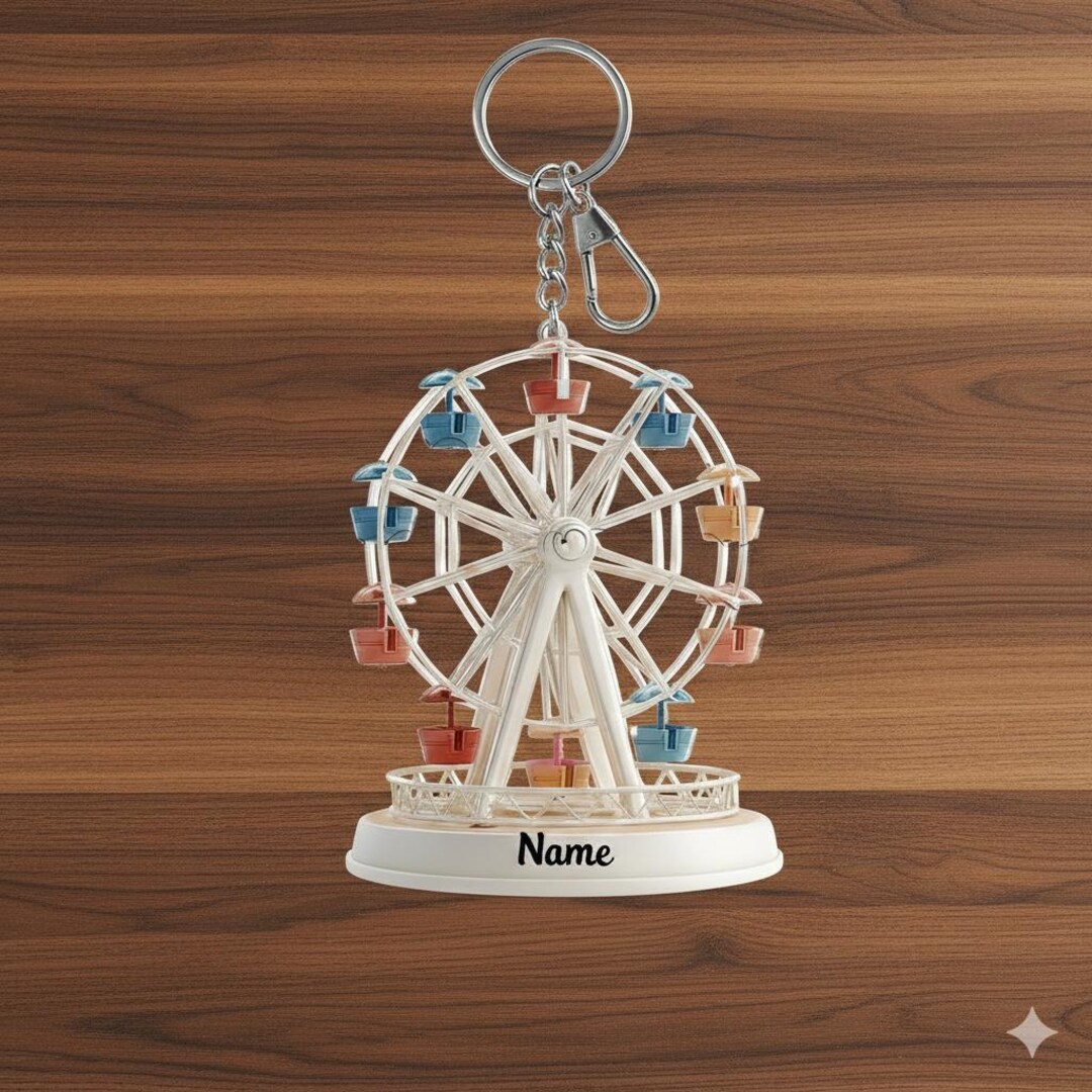 Personalized Ferris Wheel 2D Flat Keychain, Custom Name Carnival Gift ...