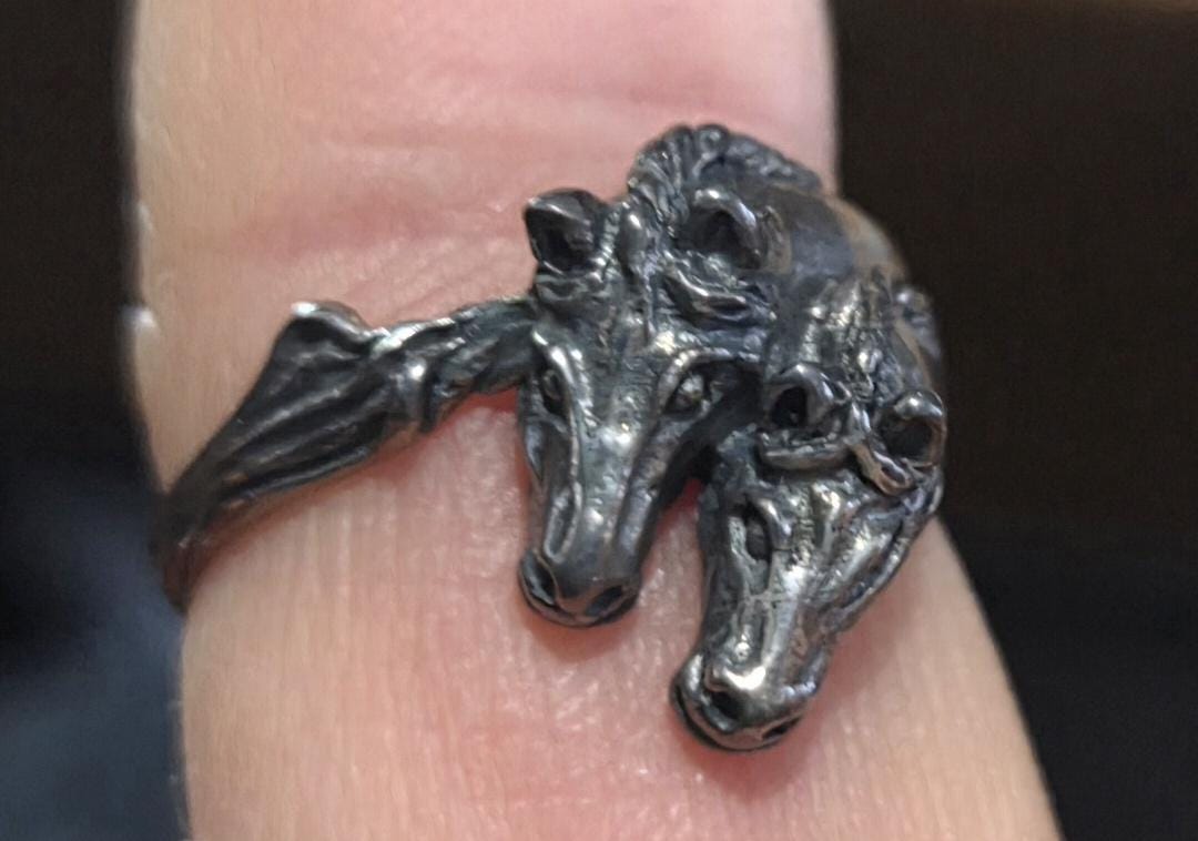 Sterling Silver Double Horse Head Ring, US Size 8.75 - Etsy