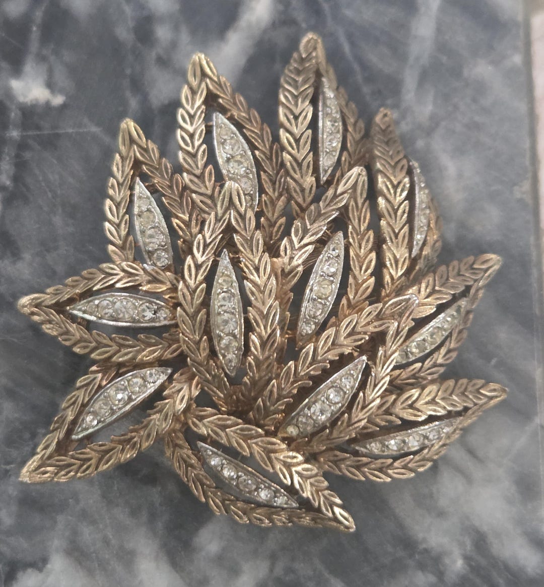Vintage Gold Tone Brooch With Crystal Accents - Etsy