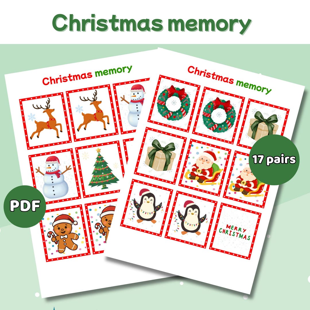 Christmas Memory Game | Printable Matching Game for Kids | Holiday ...