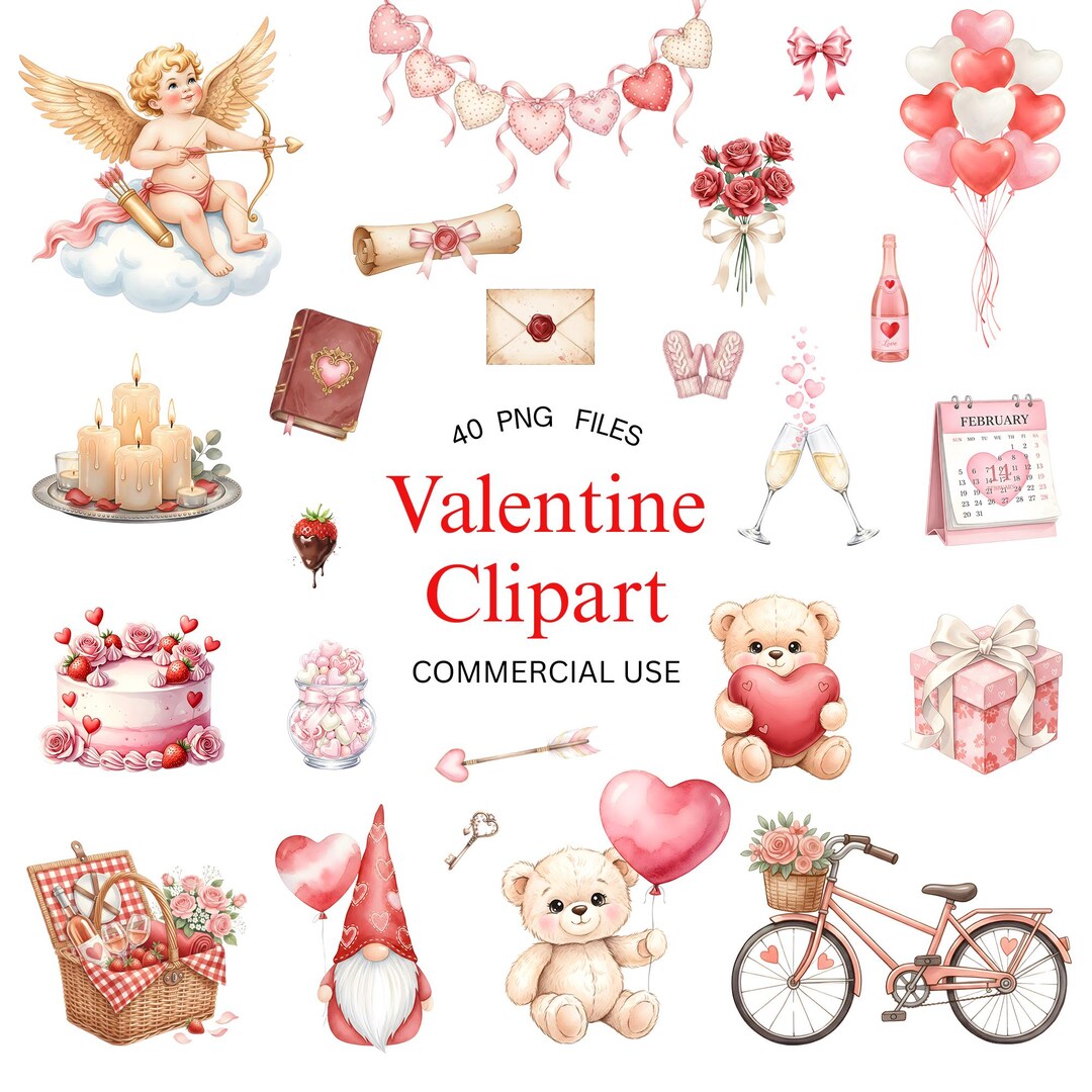 Valentine Clipart Set, Valentine Day Clipart, Valentine's Day PNG ...