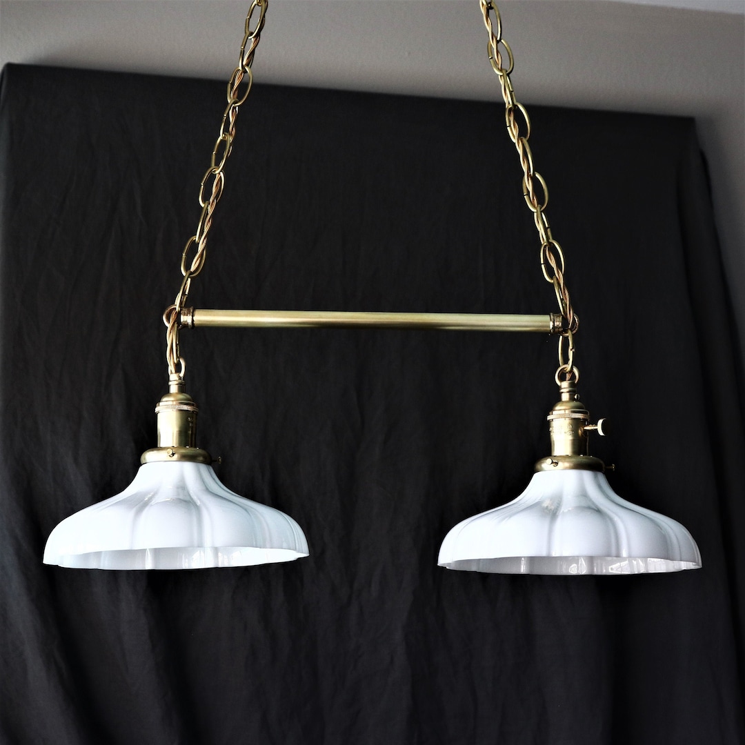 Double Sheffield Glass Shade Pendant With Chain and Crossbar in Hand ...