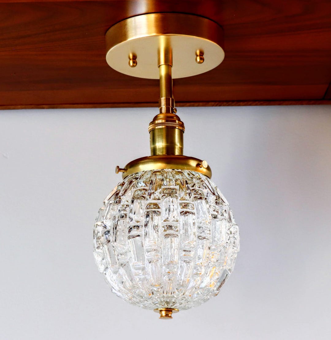 Semi Flush Down Rod Light, Custom Lengths - Mid Century Modern Glass ...