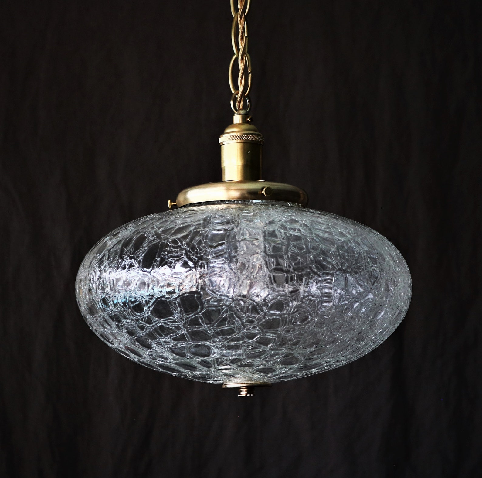 Pendant Light With Oval Crackle Glass Globe Hollywood - Etsy