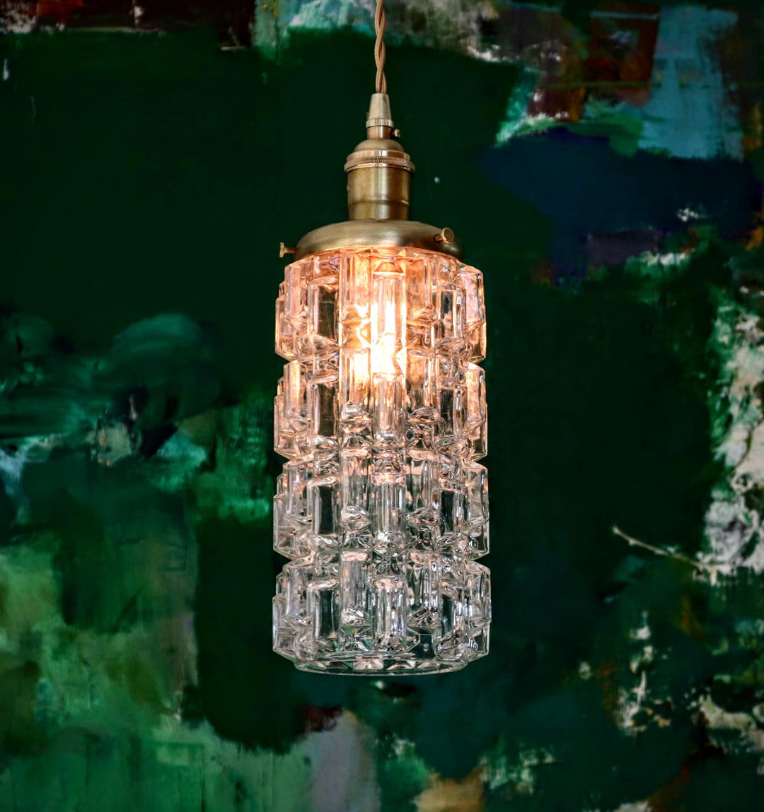 Mid Century Modern Pendant Light With Crystal Glass Cylinder - MCM ...