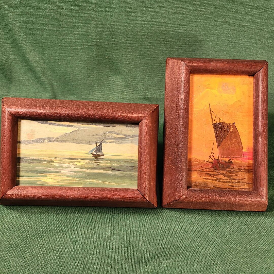 Asian Theme, Mini Paintings, Oil on Board, Wood Framed, Sampan Wasen ...
