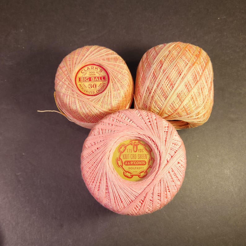 Crochet Cotton, Pink Knit Cro Sheen, Clark's Big Ball, J & P Coats ...