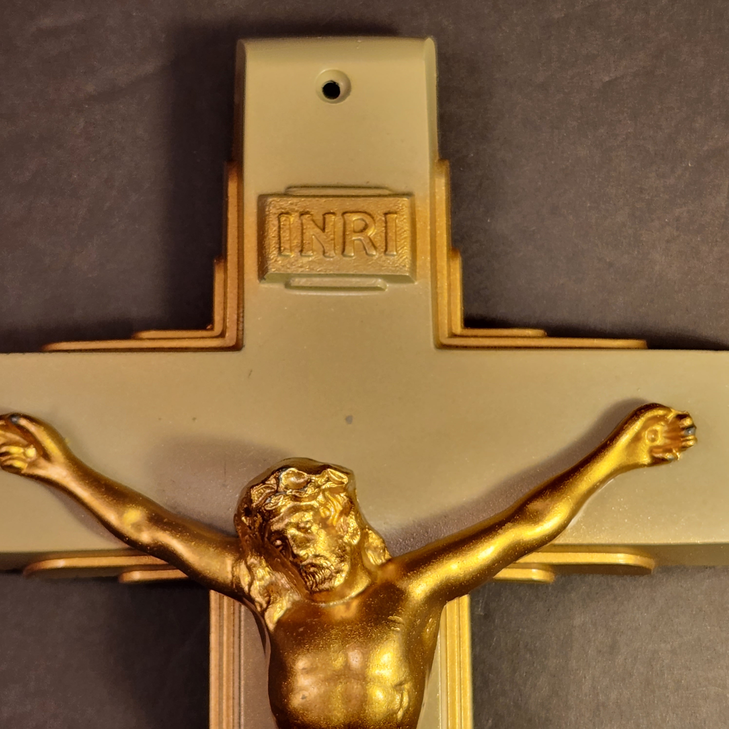 Metal Wall Crucifix, Gray Art Deco Style, Gold Crucifix, Institutional ...
