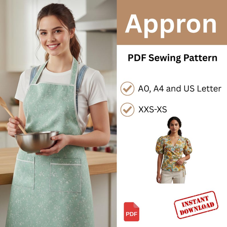 Cross-back Apron Sewing Pattern PDF • Easy Beginner Apron • Japanese ...