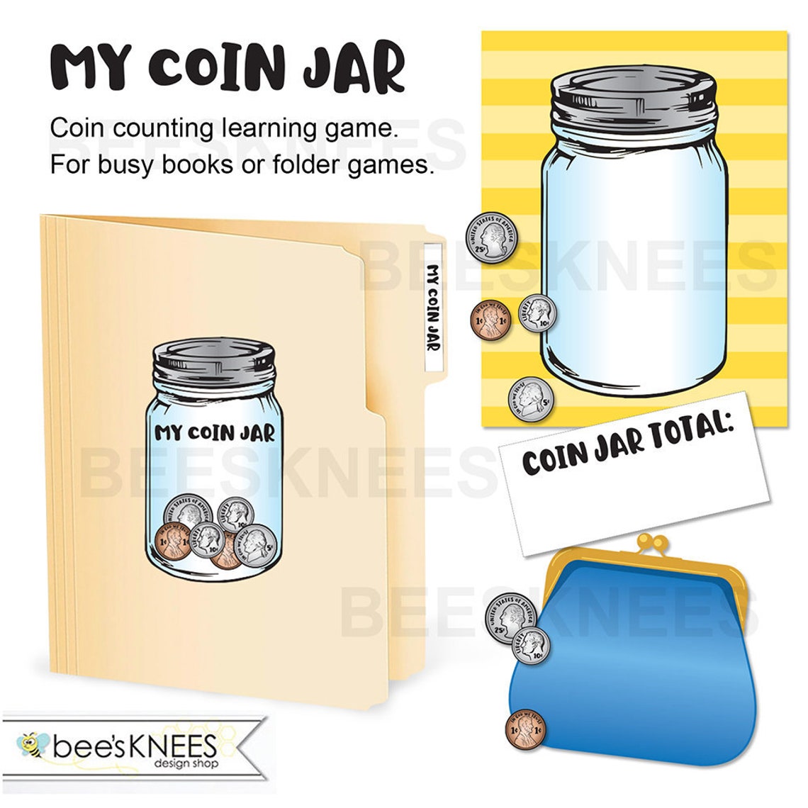My Coin Jar Coin Counting Folder Game Busy Book Bag Game Set Instant ...