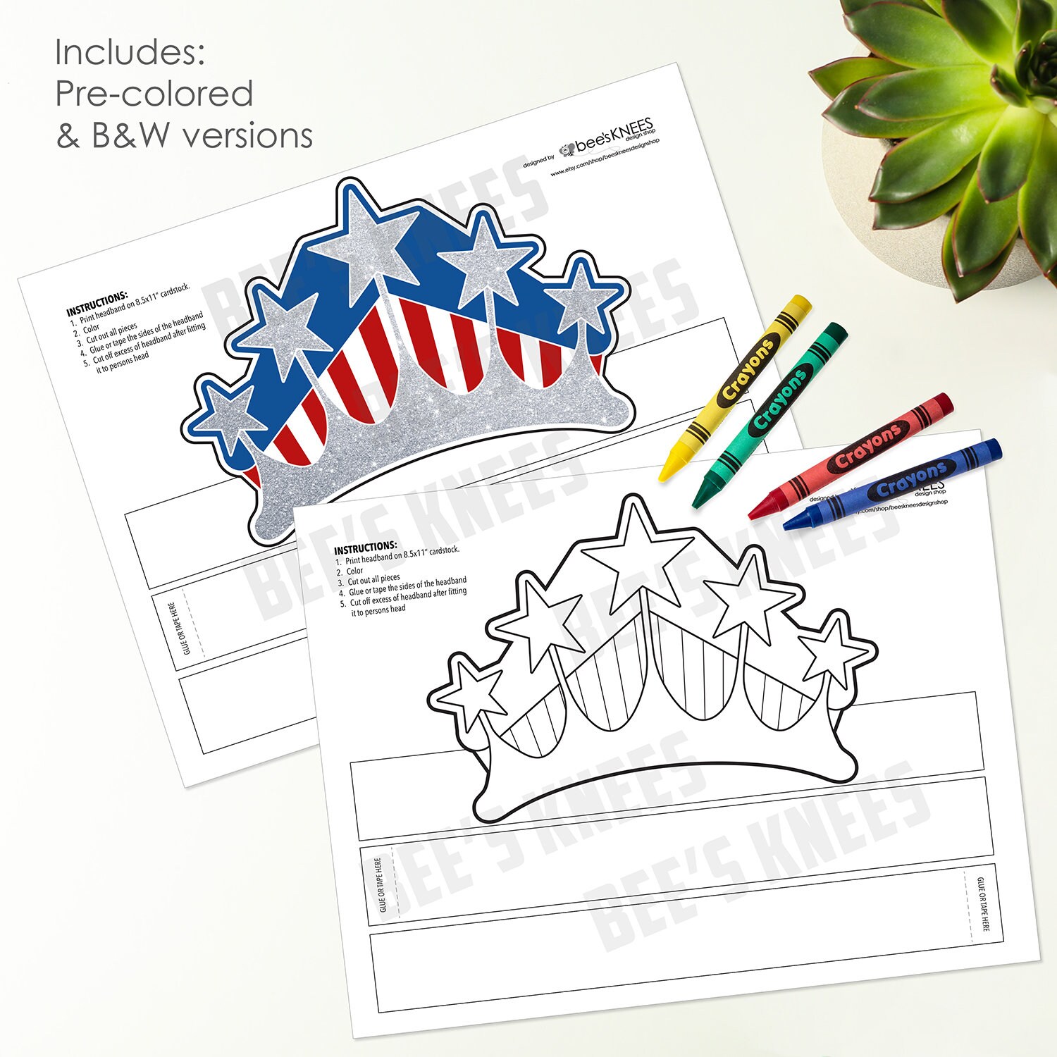 4th of July Printable Headband BUNDLE Hats Crown Statue of Liberty ...