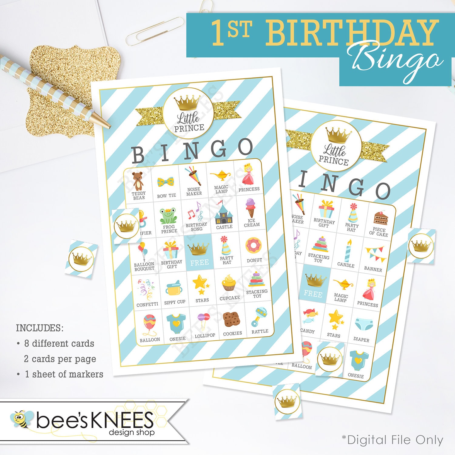 1st Birthday Bingo Printable Game for a Little Prince First Birthday Party - Etsy