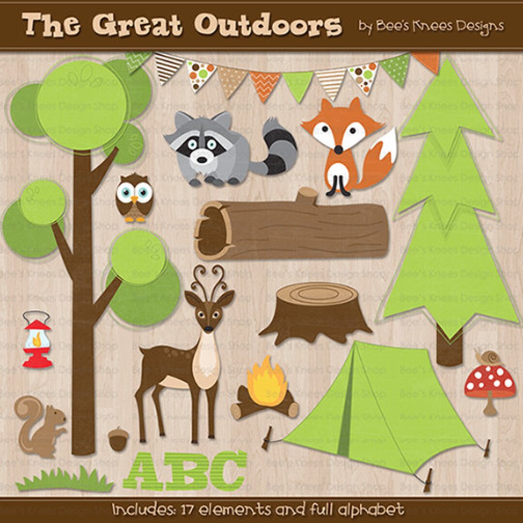Camping Great Outdoors Woodland Clip Art Digital Scrapbook - Instant ...