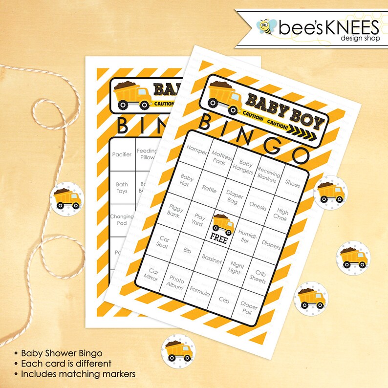 Baby Shower Bingo 60 Cards Construction Instant Download - Etsy