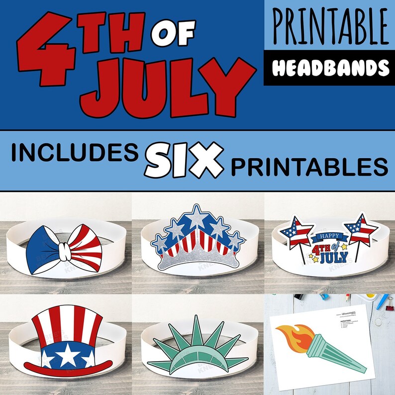 4th of July Printable Headband BUNDLE Hats Crown Statue of Liberty ...