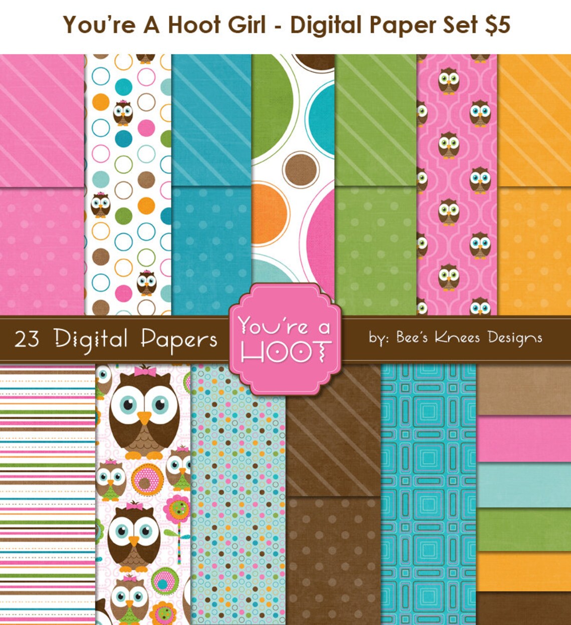 Owl Clip Art Digital Scrapbook Element Pack Baby Girl Pink Instant ...