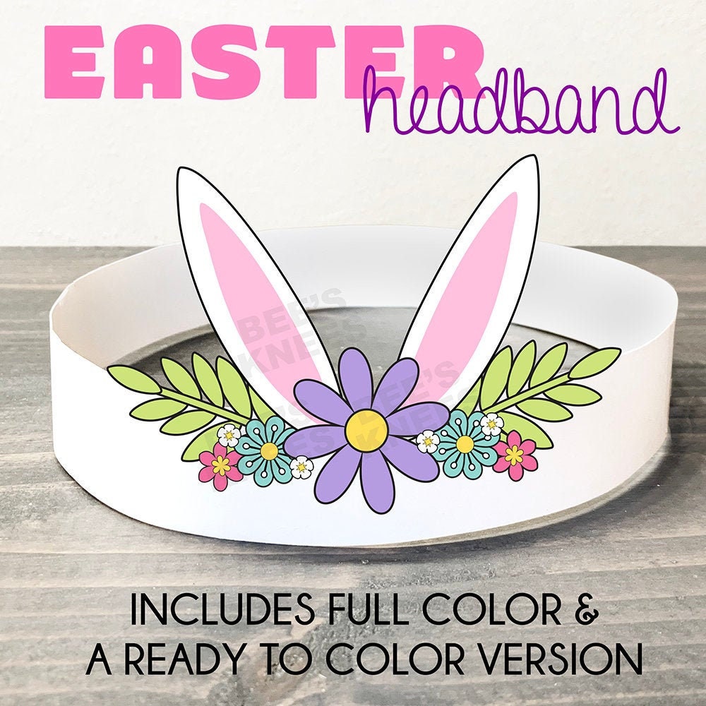Easter Bunny Ear Floral Wreath Printable Headband Perfect for Church ...