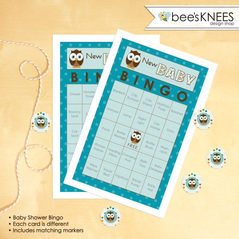 Baby Shower Bingo 30 Cards Included Owl Themed Instant - Etsy