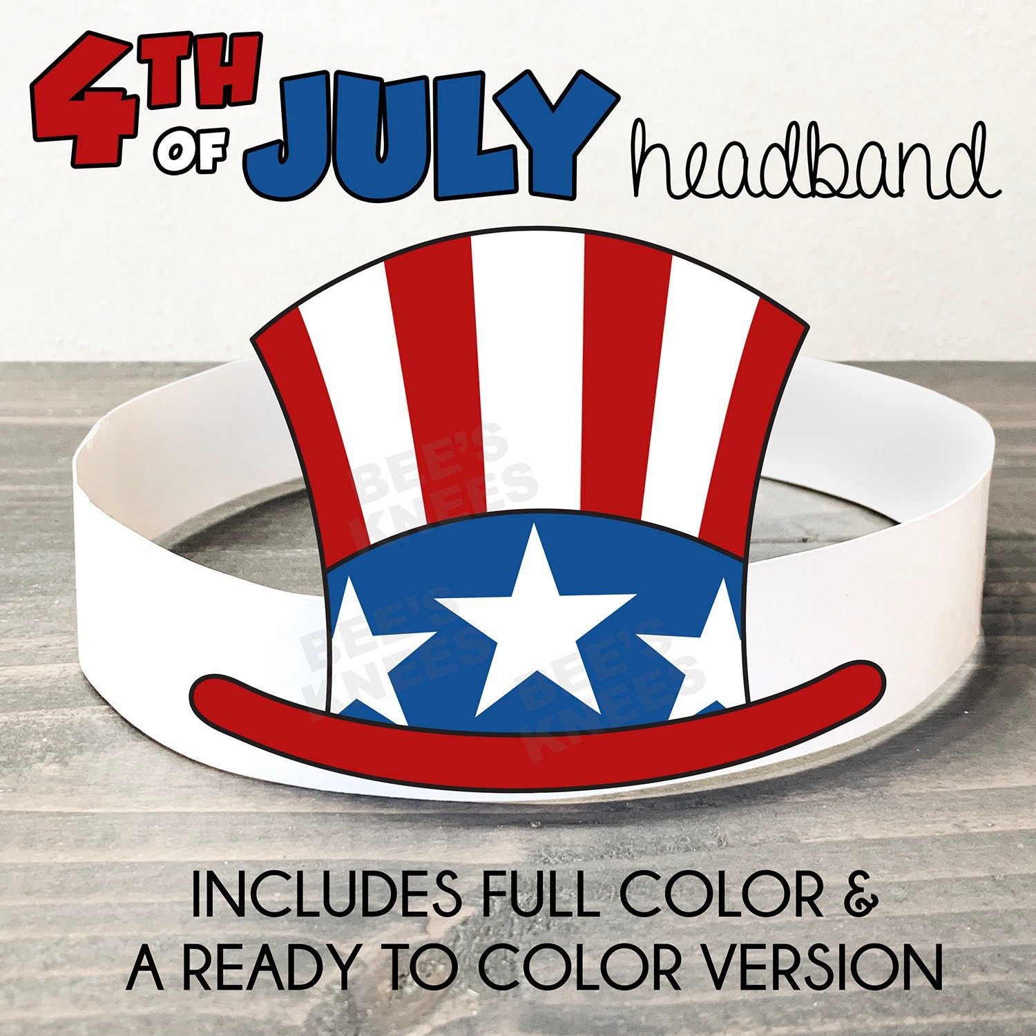 4th of July HAT Independence Day Printable Headband - Precolored or ...
