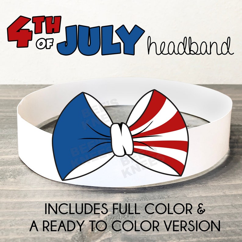 4th of July BOW Independence Day Printable Headband - Precolored or ...