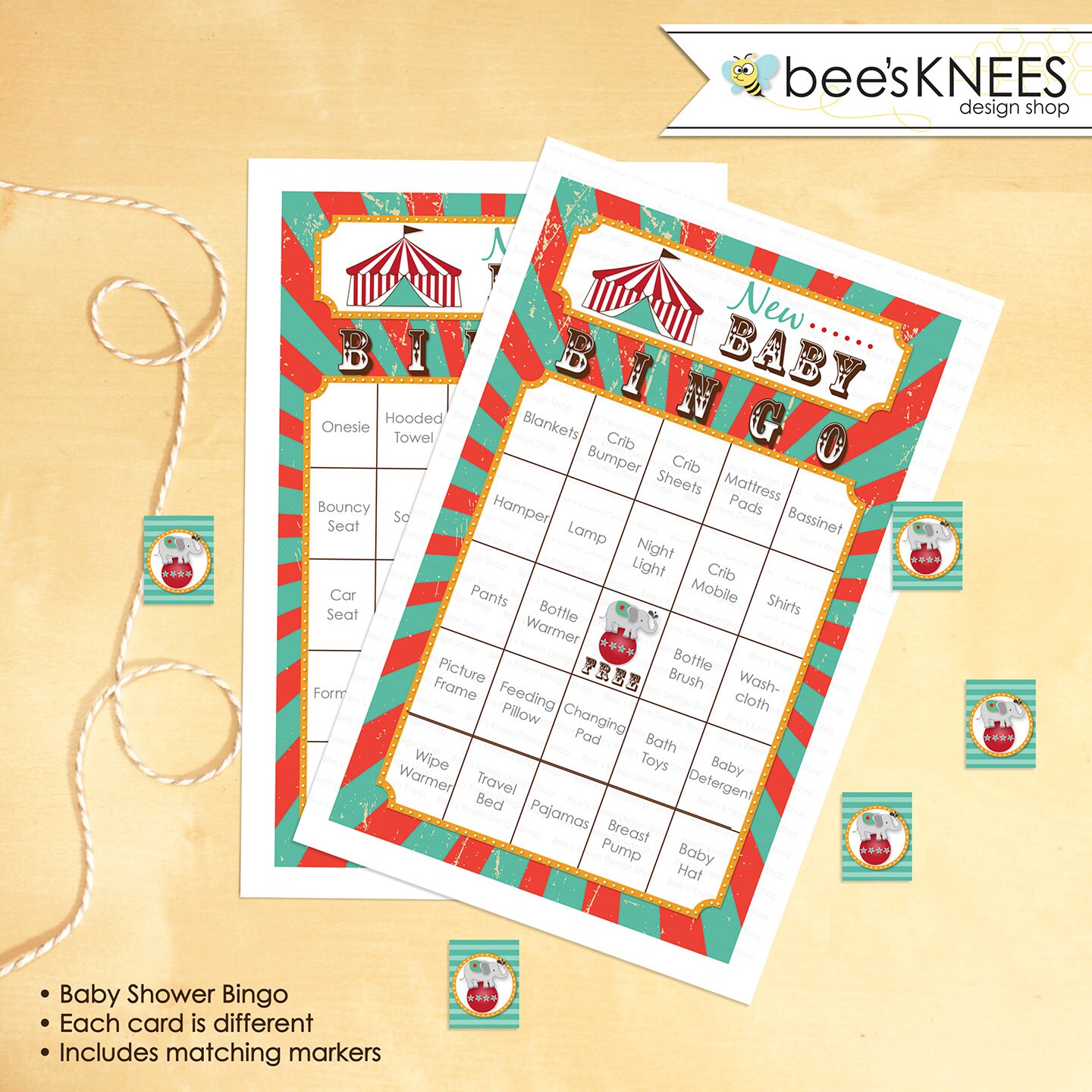 Circus Baby Shower Bingo 30 Printable Cards Carnival Bingo Digital File ...