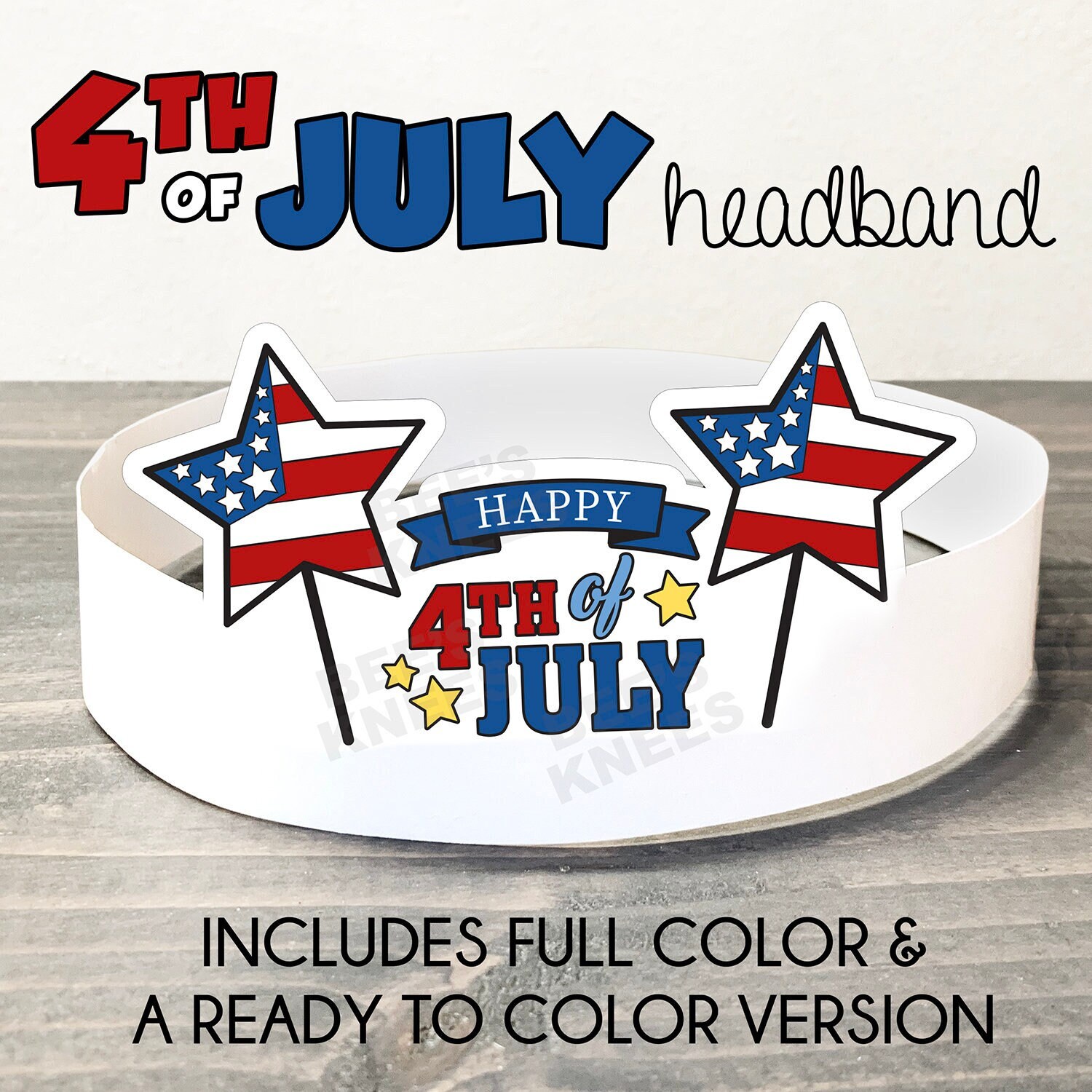 4th of July Independence Day Printable Headband - Precolored or Black ...