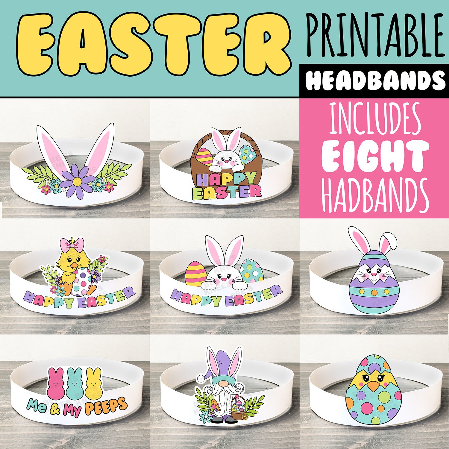 Easter Printable Headband BUNDLE Gnome Egg Bunny Chick Basket Perfect ...