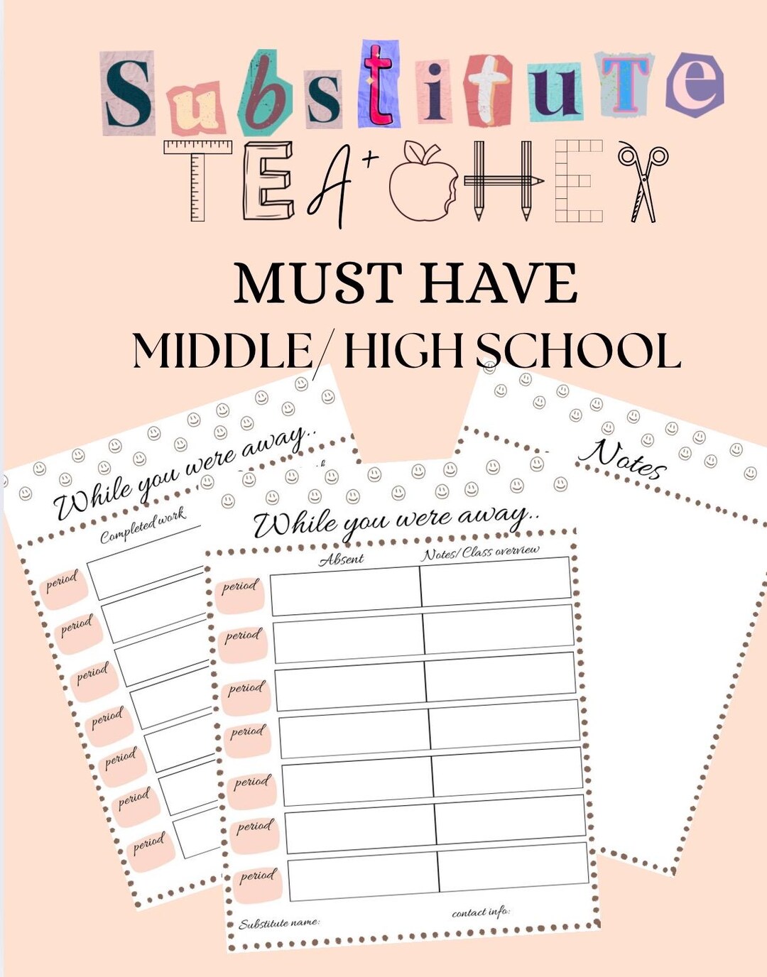 Substitute Teacher Report Printable | Middle & High School (PDF) - Etsy