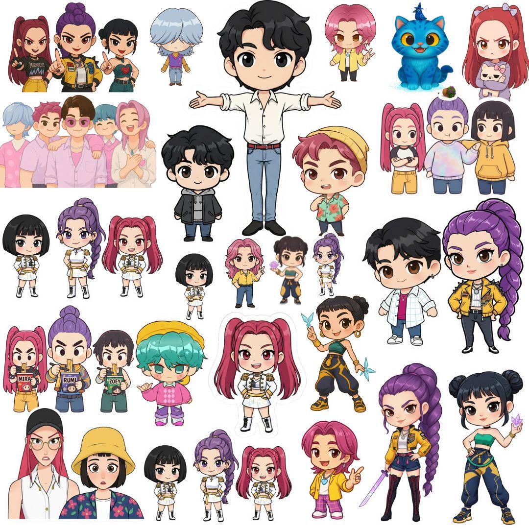 Chibi Kpop Demon Hunters Clipart, KPDH Chibi Edition, Cute Kawaii Kpop ...