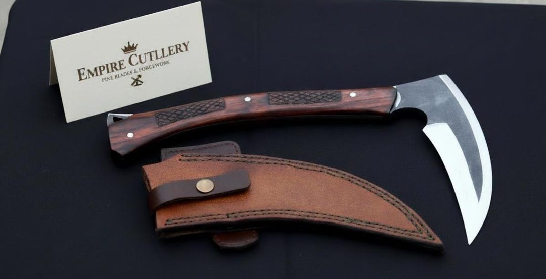 Japanese Kama Knife Hand Forged – Leaf Spring Steel Sickle, Rosewood ...