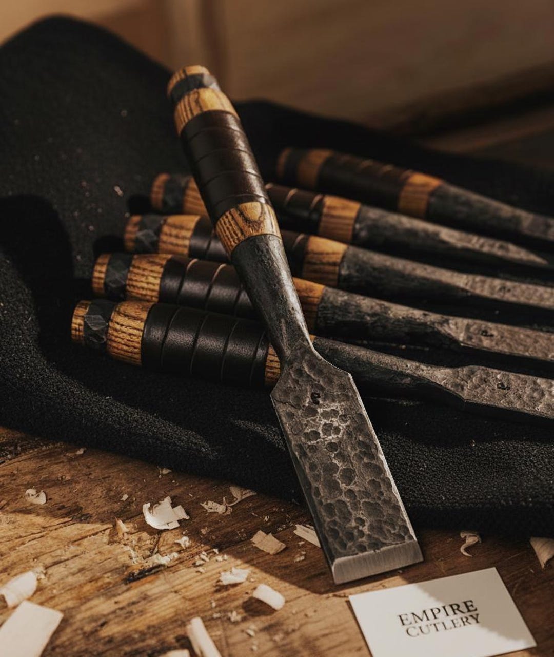 Hand Forged Bevel Edge Chisel Set – Ash Wood Handles, Leather Tool Bag ...