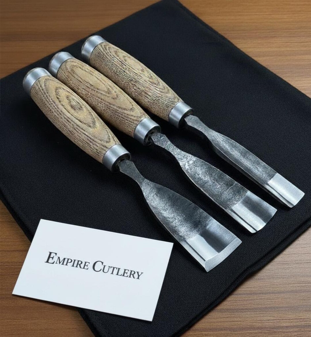 Wood Carving Gouge Set 3PC – Hand Forged 52100 Steel, Leather Case ...