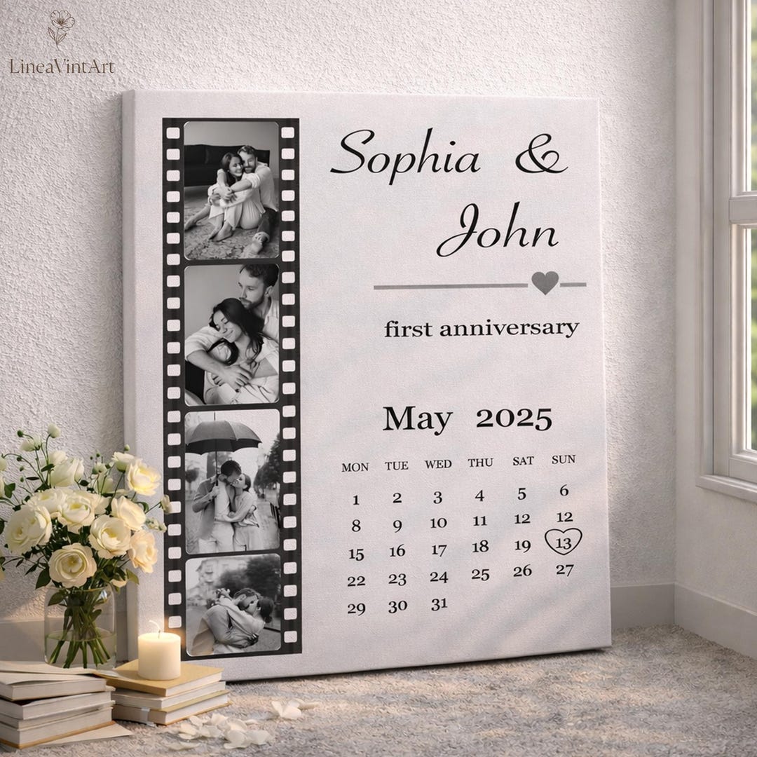 Personalized Anniversary Calendar Canvas Wall Art, Film Strip Couple ...